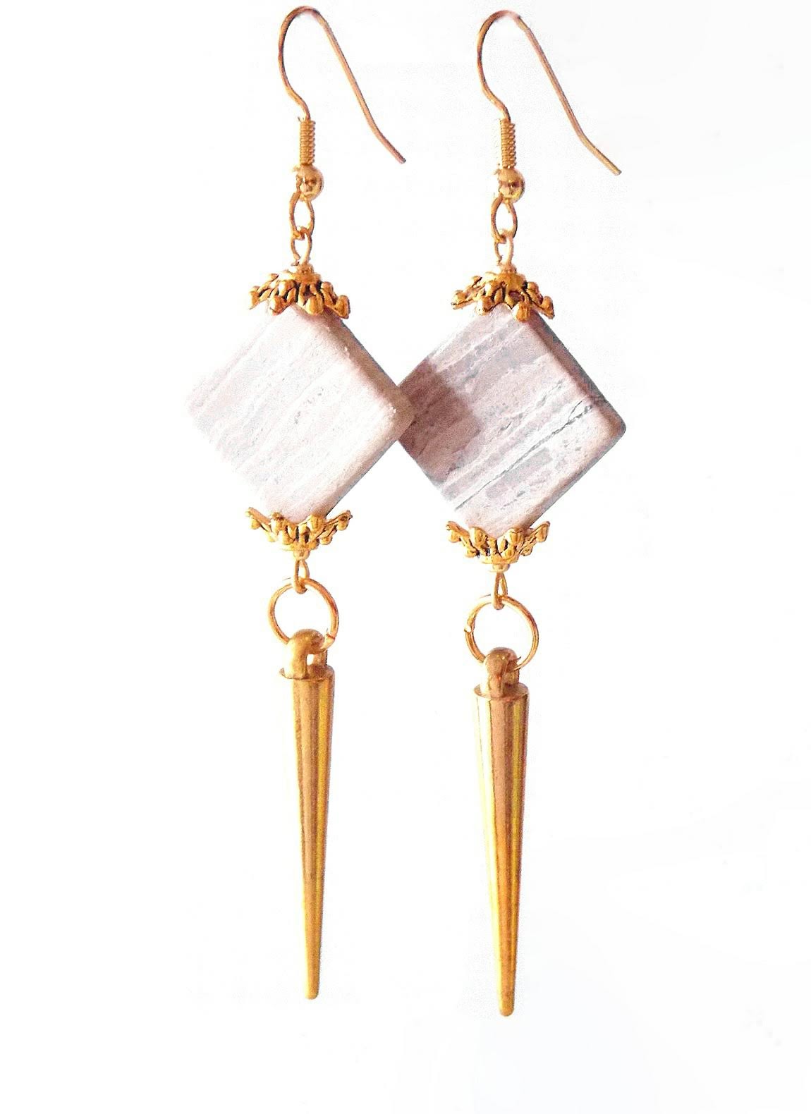 Gray Marble Gold Spike Statement Earrings | KMagnifiqueDesigns