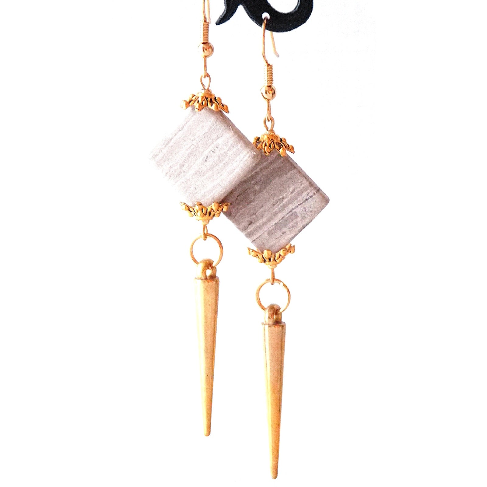 Gray Marble Gold Spike Statement Earrings | KMagnifiqueDesigns