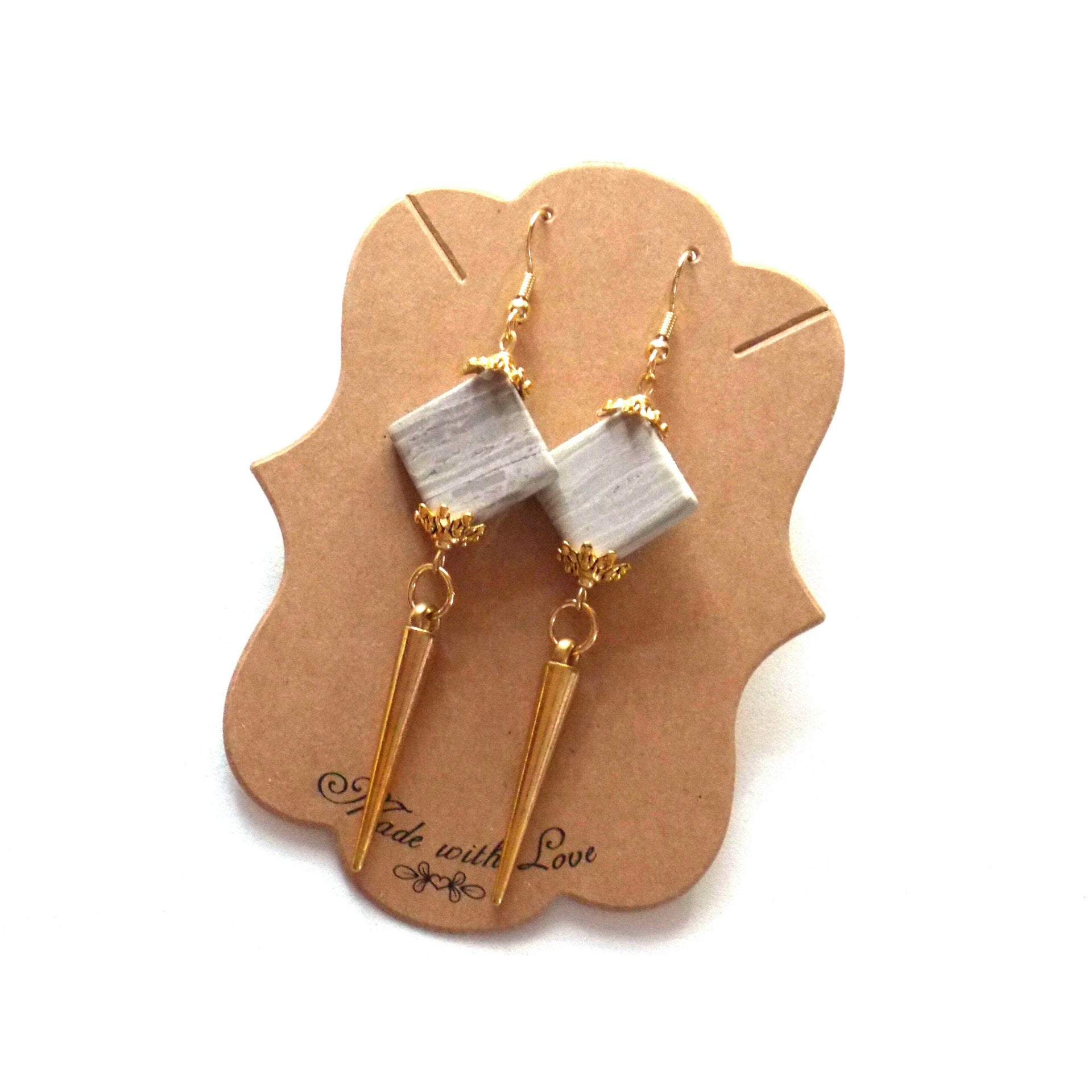 Gray Marble Gold Spike Statement Earrings | KMagnifiqueDesigns